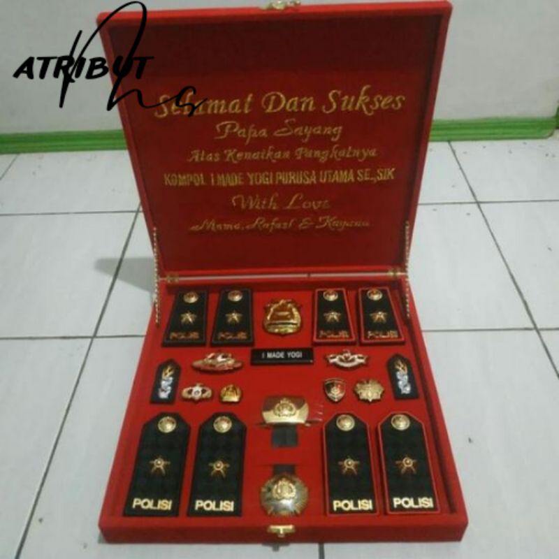Jual pangkat Kompol polisi PDH PDU sepaket box set custom ucapan ...