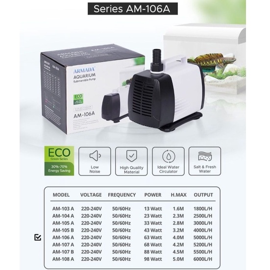 Jual Pompa Aquarium Celup Water Pump Kolam Ikan Akuarium ARMADA AM 106 ...