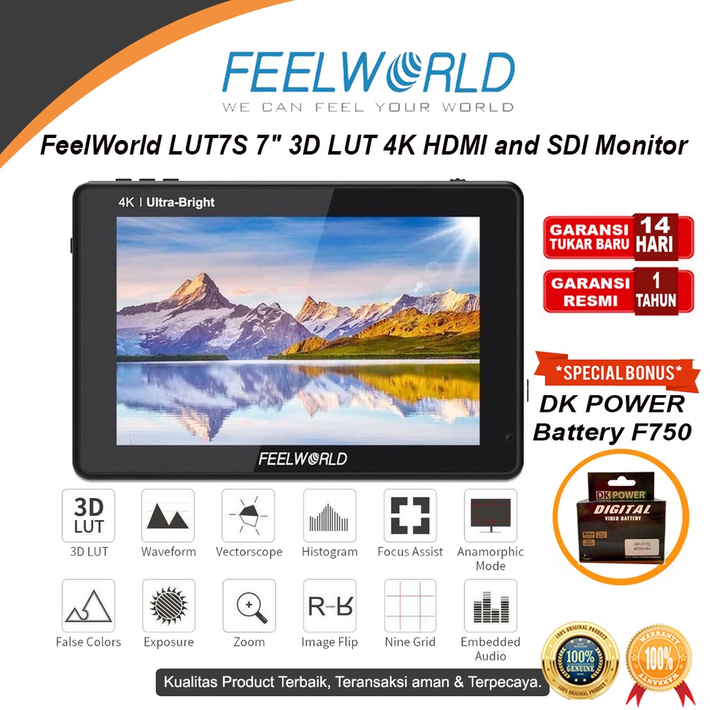 Jual FeelWorld LUT7S 7" 3D LUT 4K Connector Cable and SDI Monitor LCD ...