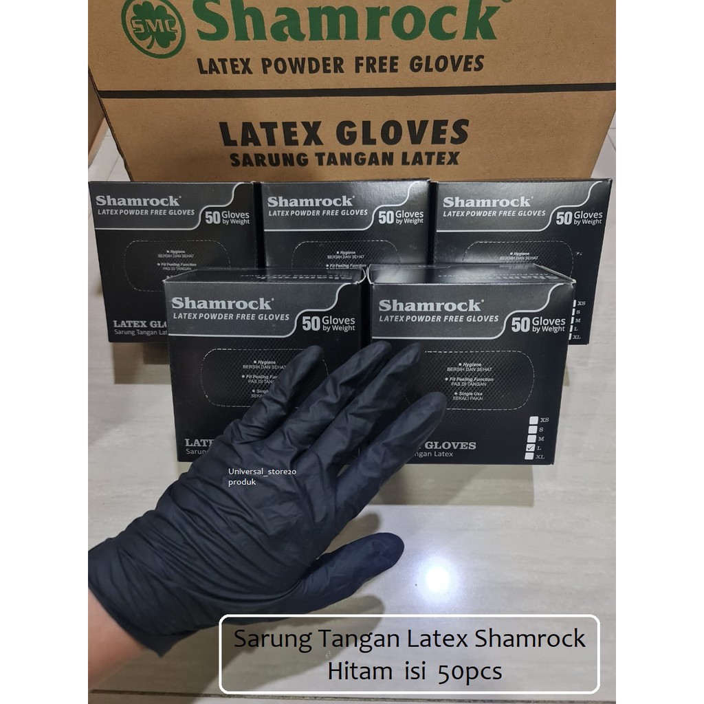 Sarung Tangan Latex Hitam Karet Non Powder Shamrock APD Glove 1 BOX ...