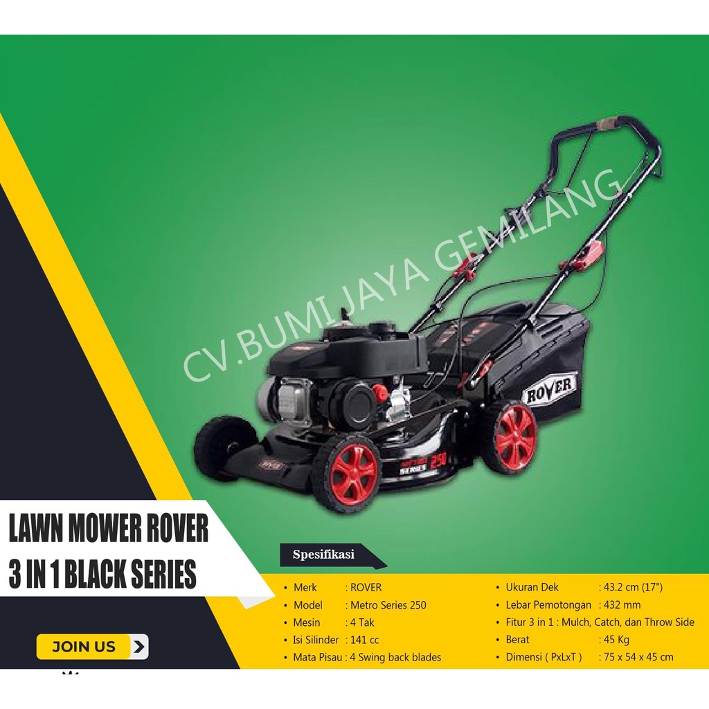 Jual MESIN POTONG RUMPUT DORONG / LAWN MOWER ROVER BLACK 3 IN 1 | Shopee Indonesia