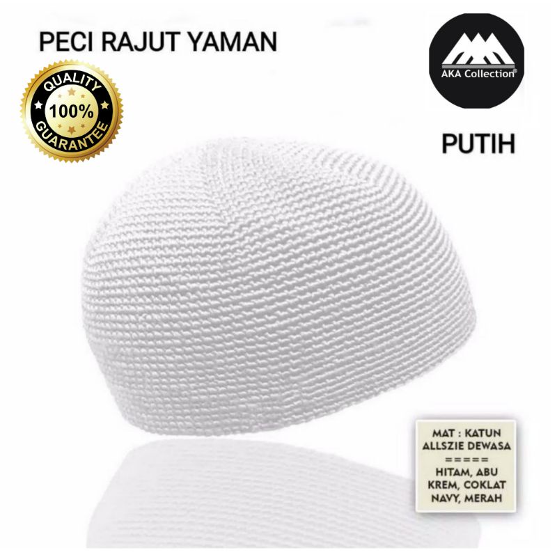 Jual PECI RAJUT YAMAN PREMIUM MURAH PUTIH HITAM DEWASA - ANAK ANAK - KOPIAH/KOPYAH DEWASA PUTIH ...