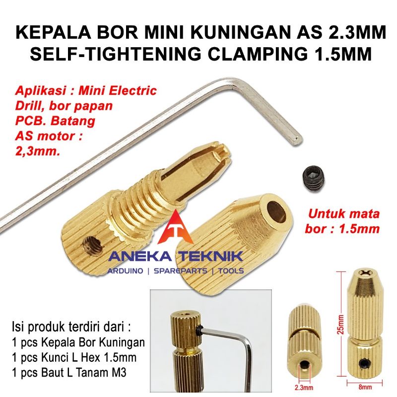 Jual Kepala Bor Mini Kuningan Self-Tightening Clamping 1.5mm AS Motor 2 ...