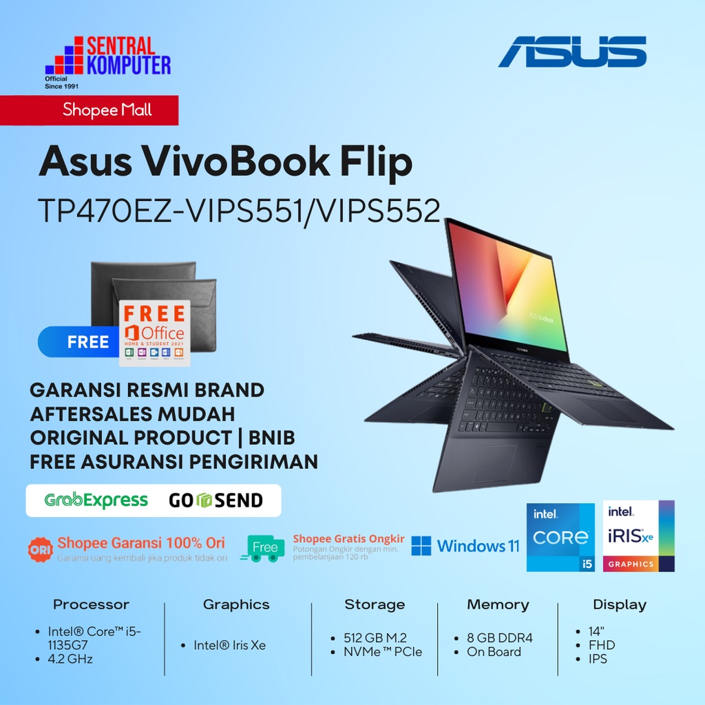 Jual Asus VivoBook Flip TP470EZ i5-1135G7-8GB-512GB SSD-Win 11+OHS ...