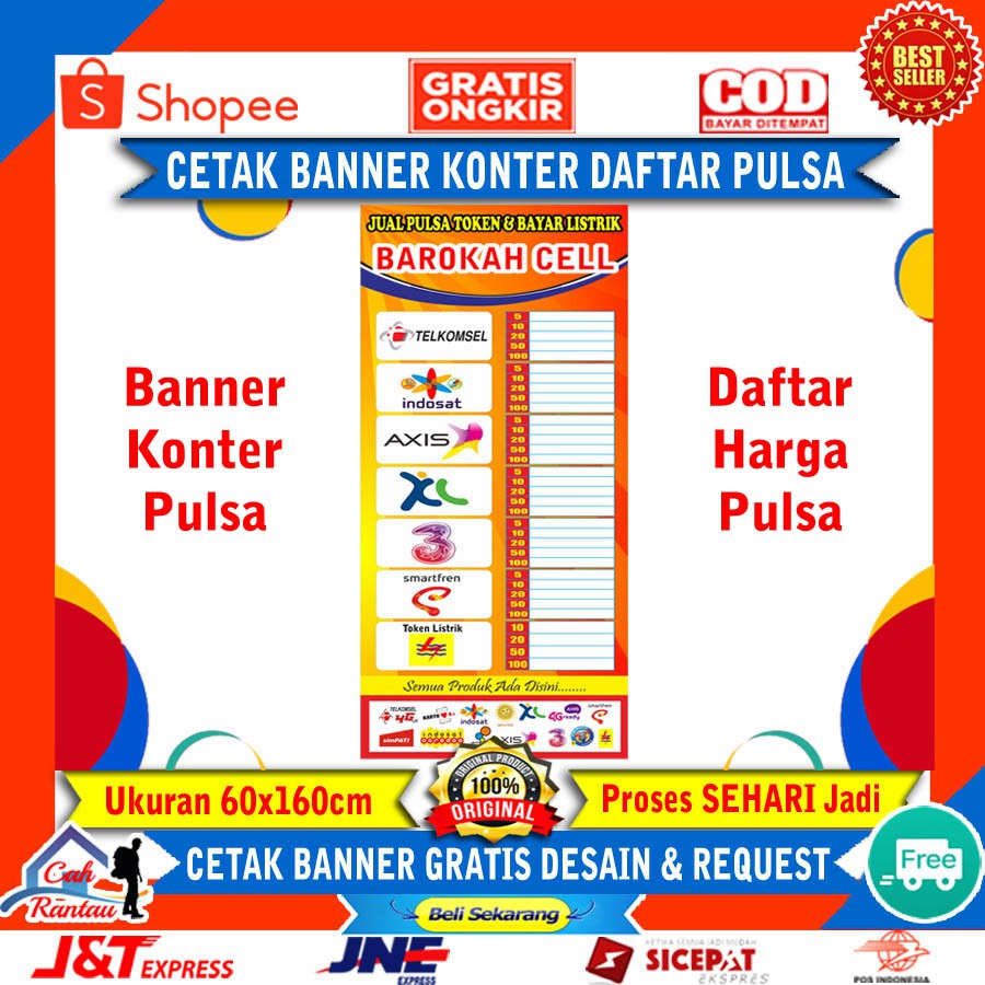 Jual banner spanduk daftar harga pulsa kuota konter hp plang promosi ...