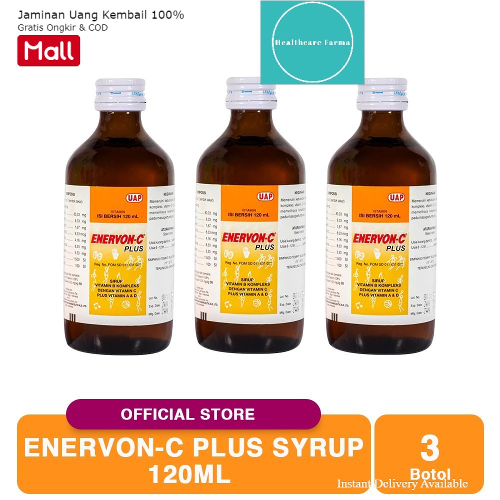 Jual Enervon-C Plus Syrup 120ml x 3 vitamin B kompleks, vitamin C ...
