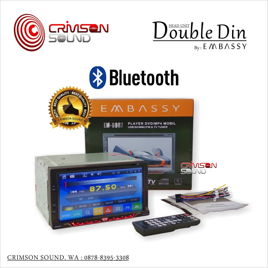 Tape Mobil / Head Unit Double Din EMBASSY EM-6987 Layar 6.95 Inch ...