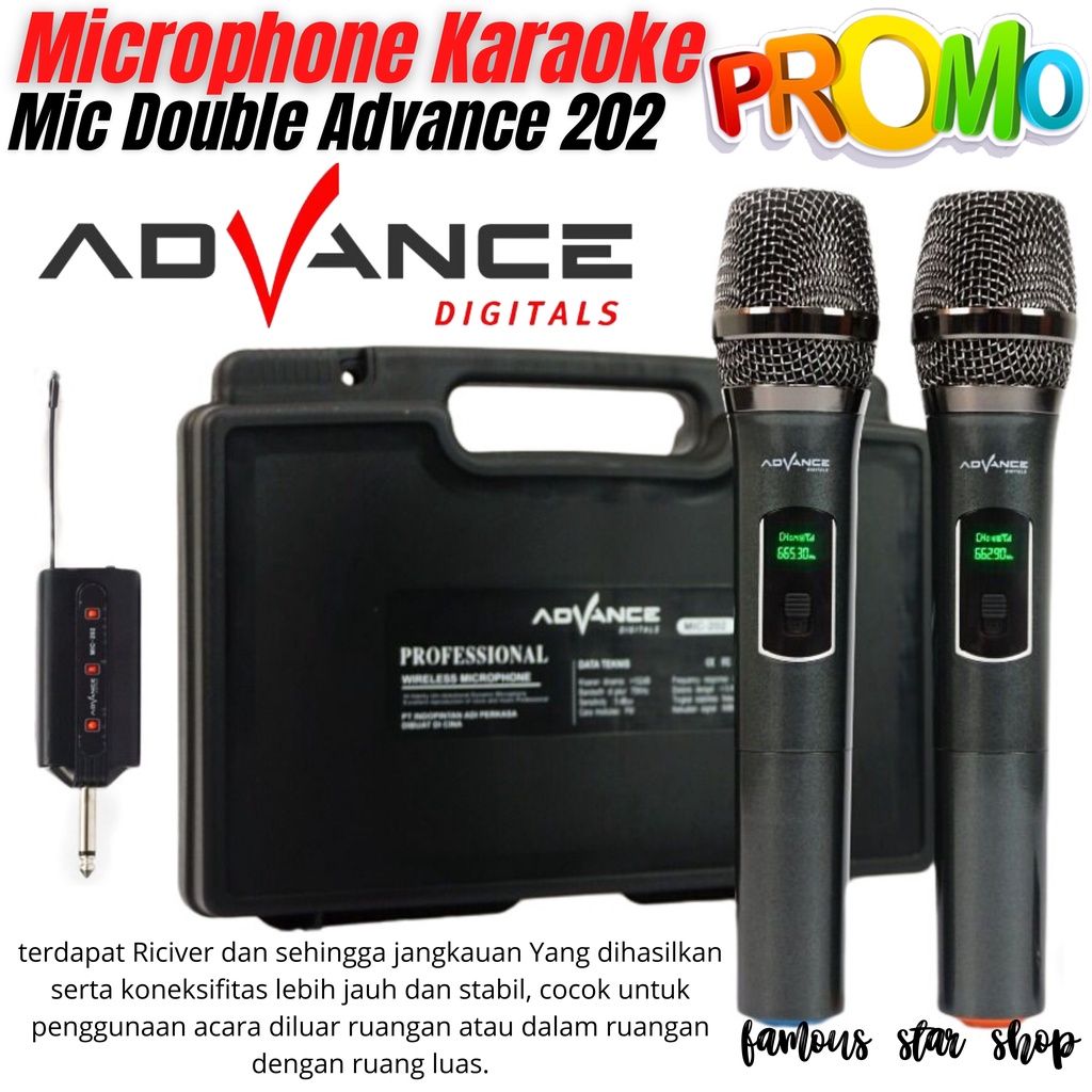 Jual Advance MIC-202 / MIC-203 Profesional 2 Mic Wireless Microphone ...