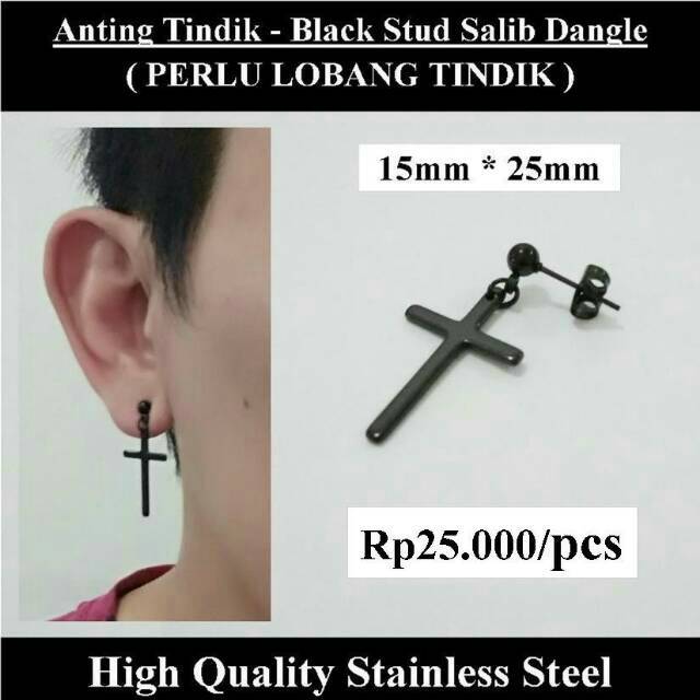 Jual Anting Tindik Cowok Pria - Black Stud Salib Dangle | Shopee Indonesia