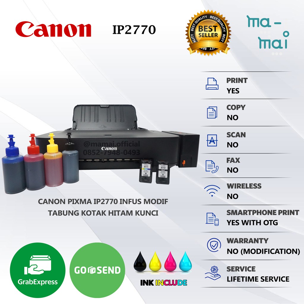 Printer Canon IP 2770 IP2770 Inkjet + Infus Tabung | Shopee Indonesia