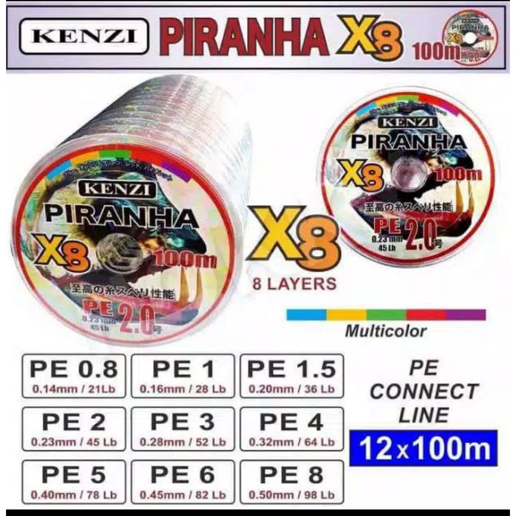 Jual senar pancing PE KENZI PIRANHA X8 Multi Color | Shopee Indonesia
