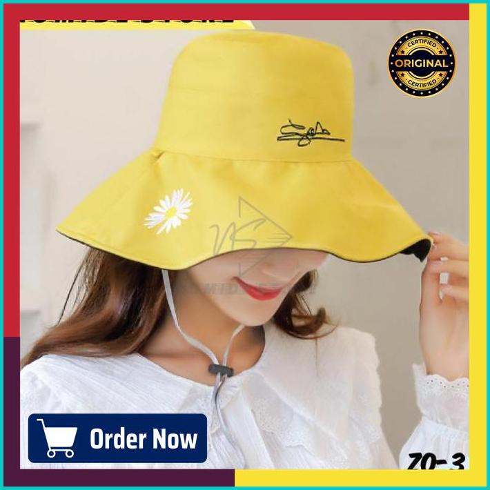 Jual Topi Bucket Hat Pantai Lebar Lipat Wanita Style Korea DAISY FLOWER ZO - ZO3 YELOW-BLACK ...