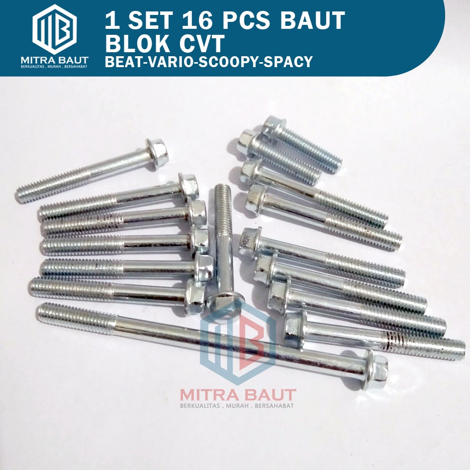 Jual [ 1 Set 16 Pcs Baut ] Baut Block Cvt Honda/Matic/Matik/Blok Cvt Cover Crankcase/Krengkes ...