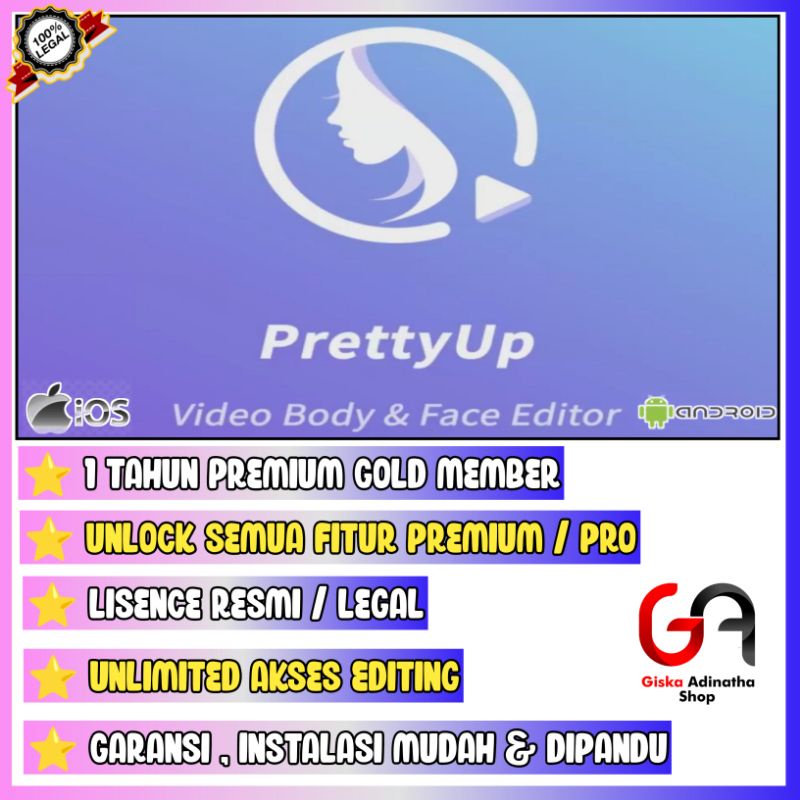 Jual Aplikasi iOs & Android PrettyUp / Pretty Up Premium PRO Gold | Shopee Indonesia