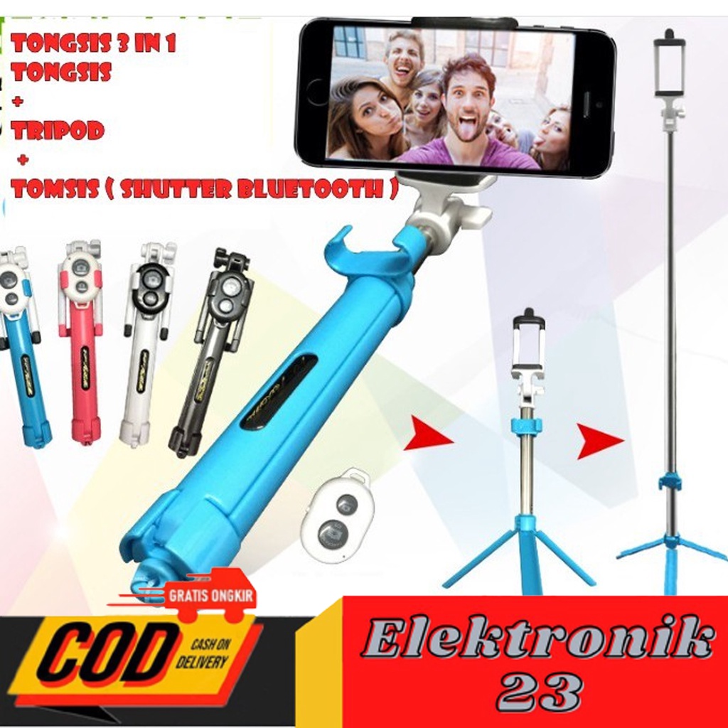 Jual Tongsis 3 in 1 Bluetooth Monopod Plus Tripod Simple Elegan Tongsis ...