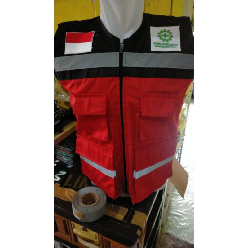 Jual Rompi drill merah kombinasi hitam Rompi safety Rompi proyek Rompi ...