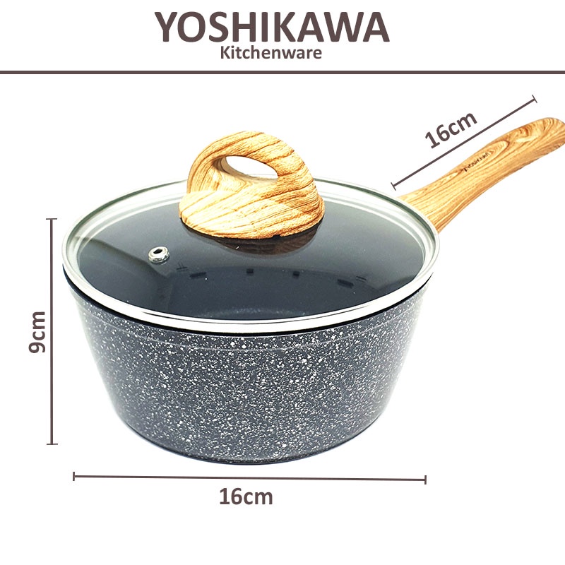 Jual Yoshikawa Sauce Pan Marble Ceramic 16cm + Tutup Kaca | Panci ...