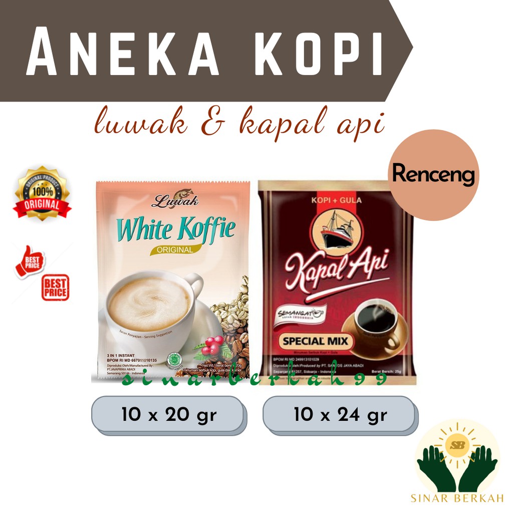 Jual Aneka Kopi Kapal Api 10 x 24 Gram Luwak White Koffie Original 10 x ...