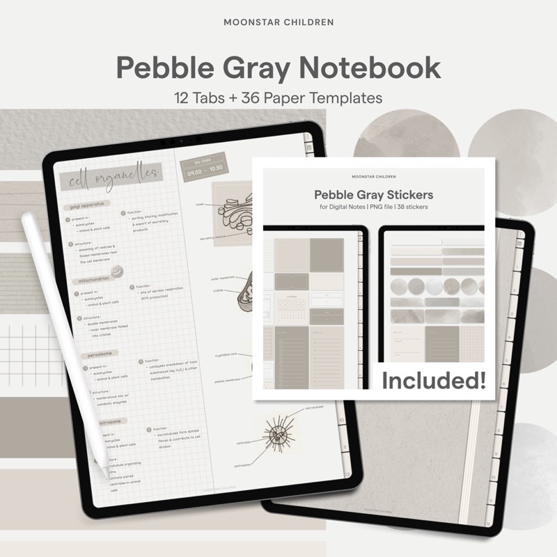 Jual Pebble Gray Bundle Digital Neutral Notebook 12 Tabs with 36 Paper ...