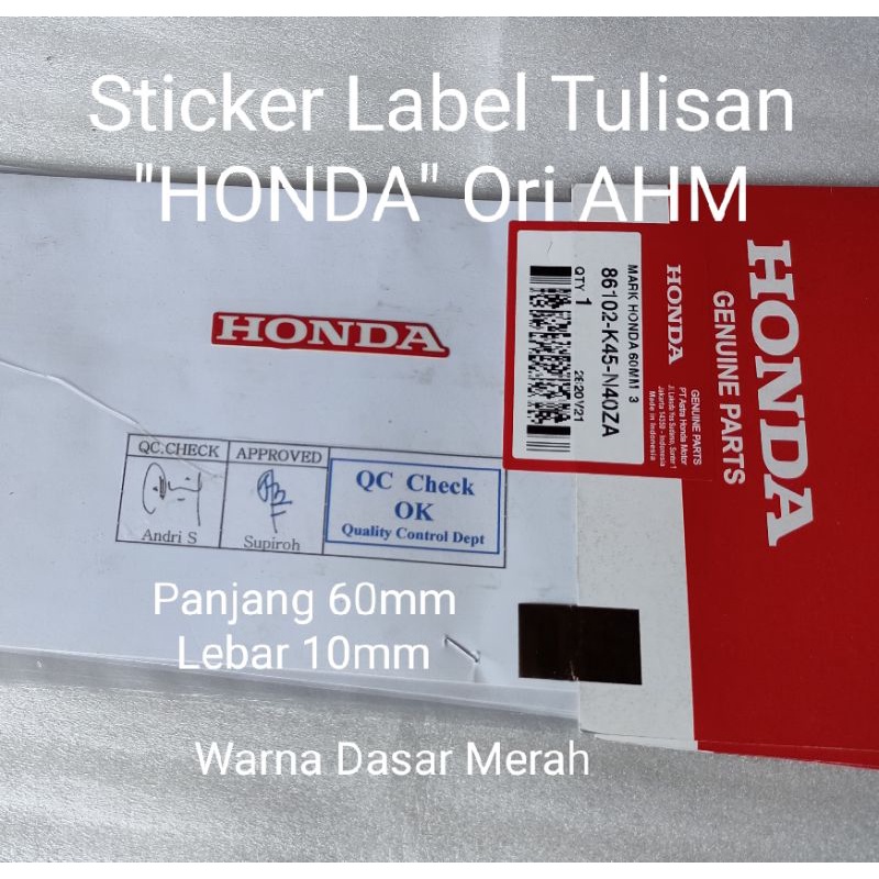 Jual Sticker Label "HONDA" 86102-K45-N40ZA | Shopee Indonesia