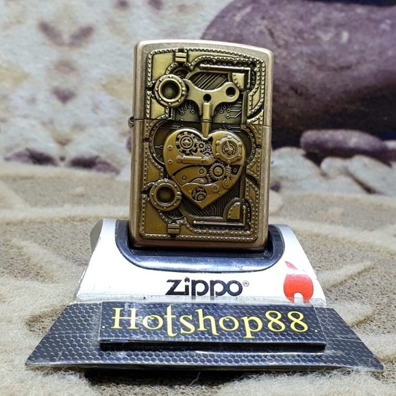 Jual Zippo Original FullFace Emblem Heart Machine Tumbled Brass | Shopee Indonesia