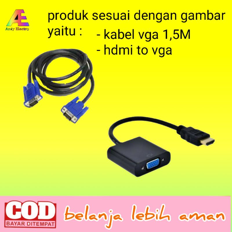 Jual [COD] PAKET CONVERTER HDMI TO VGA + KABEL VGA | KABEL SAMBUNGAN DARI LAPTOP KE PC | KABEL ...