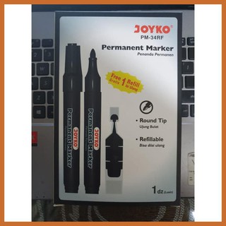 Jual SPIDOL PERMANEN HITAM JOYKO BONUS REFILL PERMANENT MARKER PM-34RF ...