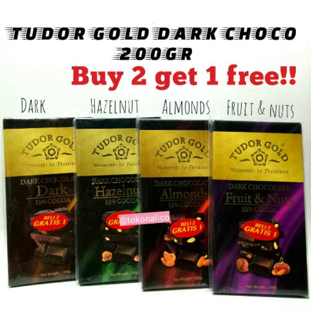 Jual TUDOR GOLD 55% CACAO DARK CHOCOLATE BELI 2 GRATIS 1 200GR | Shopee ...