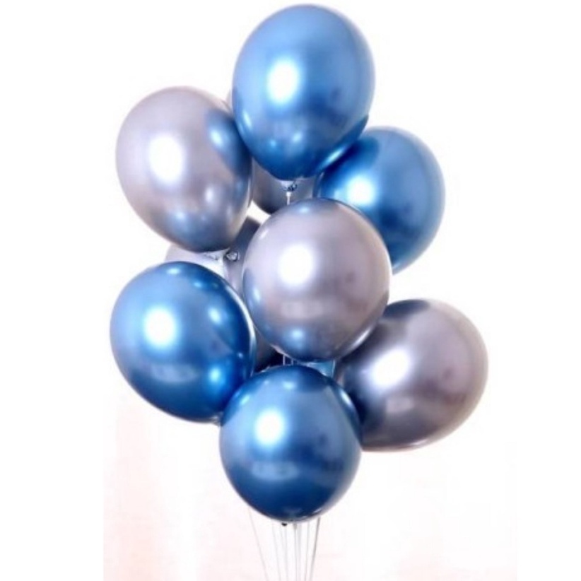 Jual 24 PCS BALON LATEX CHROME 12 INCH WARNA BIRU SILVER / BALON ...