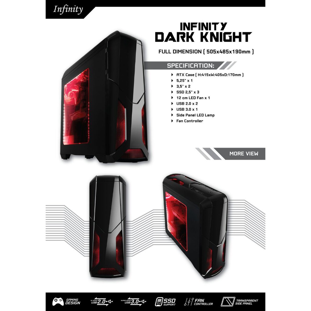 Jual Casing Middle Tower Komputer PC CPU INFINITY DARK KNIGHT (NON PSU ...