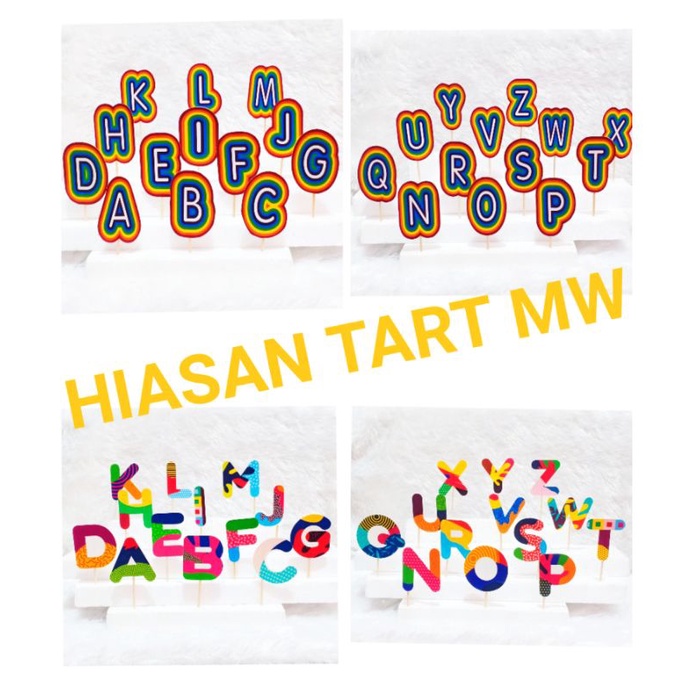 Jual Topper Kue Huruf Alphabet Kertas A-P / Tusukan Kue Ultah / Topper ...
