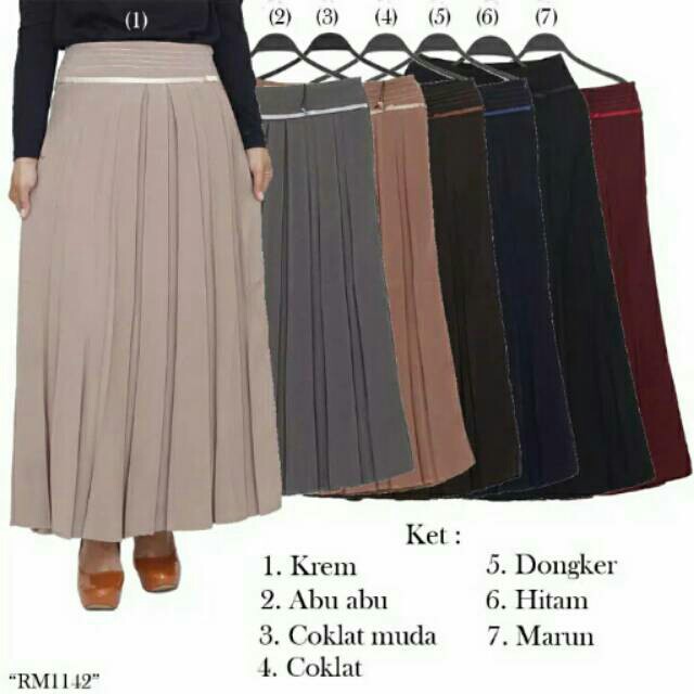 Jual Rok kerja wanita model lipit plisket bahan ferari polos serat ...