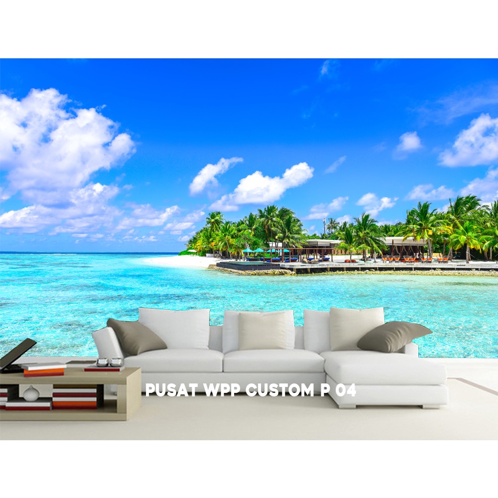 Jual Printwall Wallpaper Dinding Custom 3d Pemandangan Pantai Pohon ...