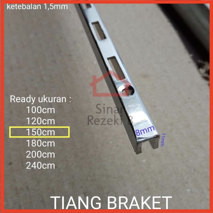 Jual Tiang Bracket Kaca 150 cm / Rel Braket Papan Dinding Kayu Shelf 1 ...