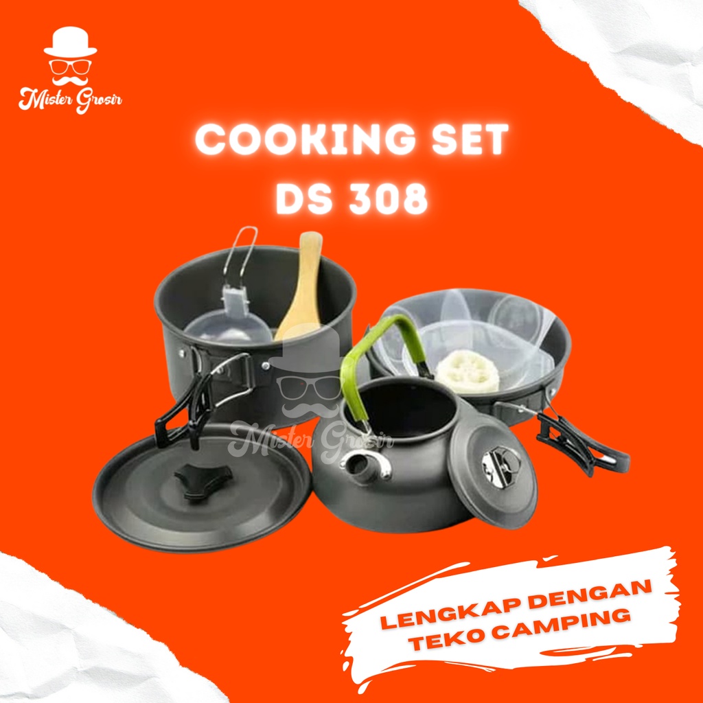 Jual Nesting Camping DS 308 Cooking Set Teflon Lengkap Pendaki Camping ...