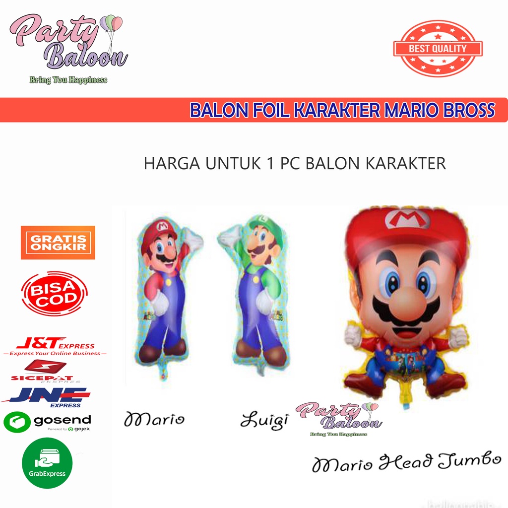Jual Balon Foil Mario Bross Karakter Luigi Jumbo kepala super mario ...