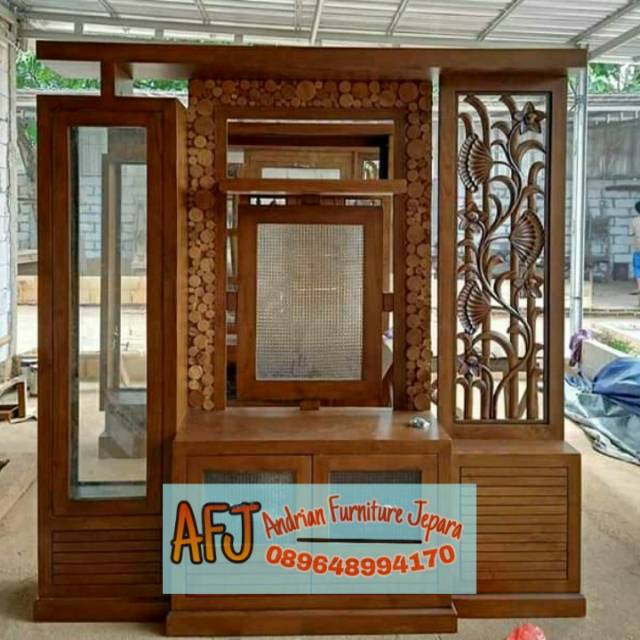 Jual Partisi ruangan bufet TV minimalis kayu jati finishing | Shopee ...