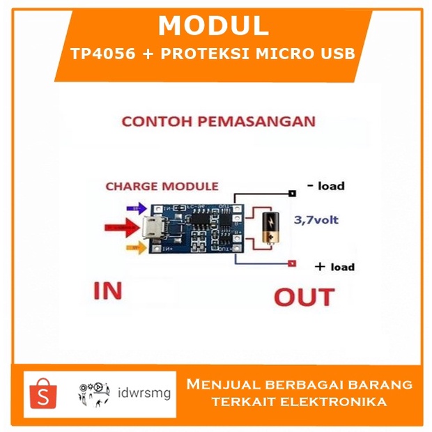 Jual TP4056 Charger Battery Micro usb Charging Modul 1A 5v dan Proteksi | Shopee Indonesia