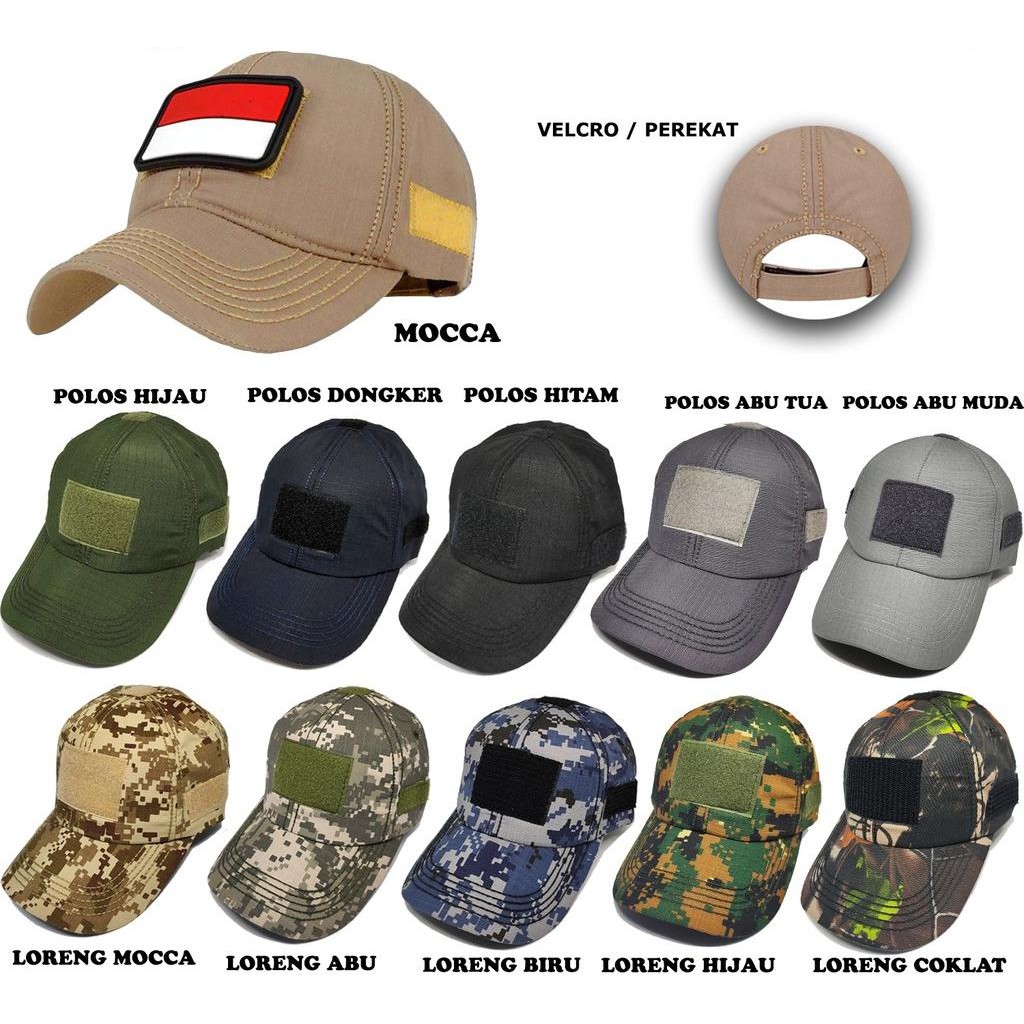 TOPI TACTICAL VELCRO PEREKAT RIPSTOP OUTDOOR LAPANGAN TOPI MILITER TOPI ...
