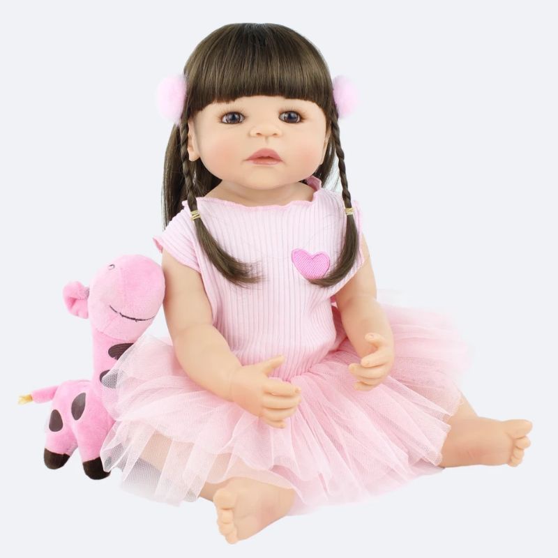 Jual Boneka Reborn 55cm Full Silicone Reborn Baby Doll Pink Dress Vinyl ...
