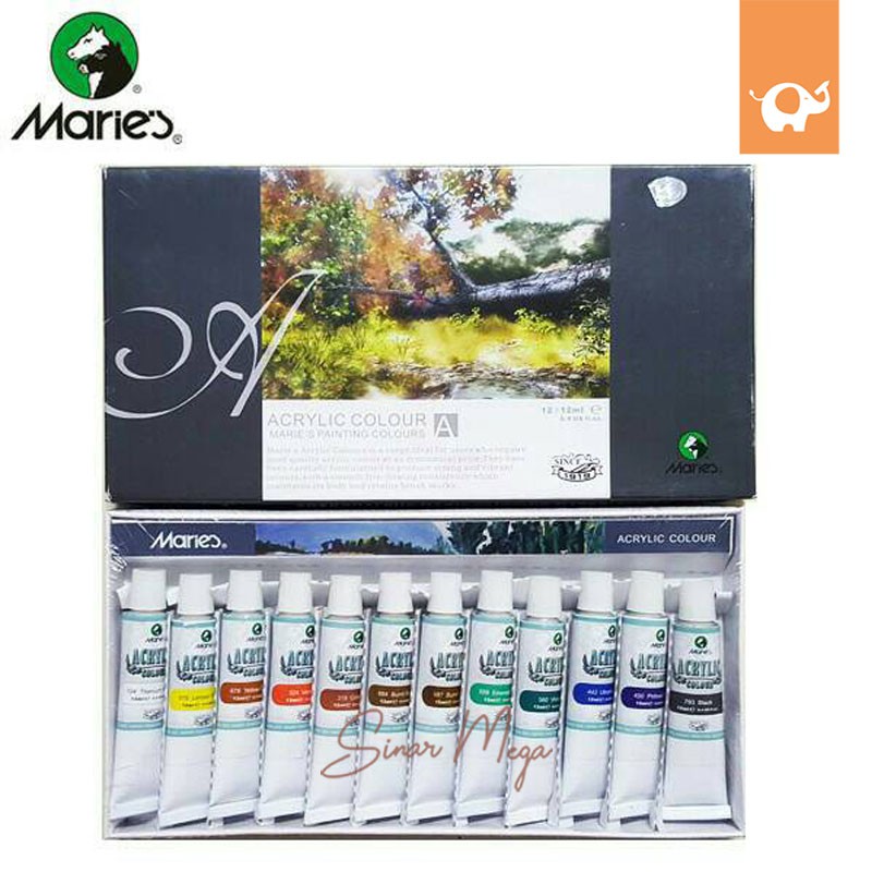 Jual Maries Cat Acrylic 12 Colour 12ml/ Cat Akrilik Murah | Shopee ...