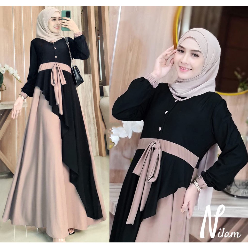 Review tentang NURAINI MAXI DRESS IMPORT | Gamis Muslim Murah Perempuan BROKAT TILE Cantik RENDA ...