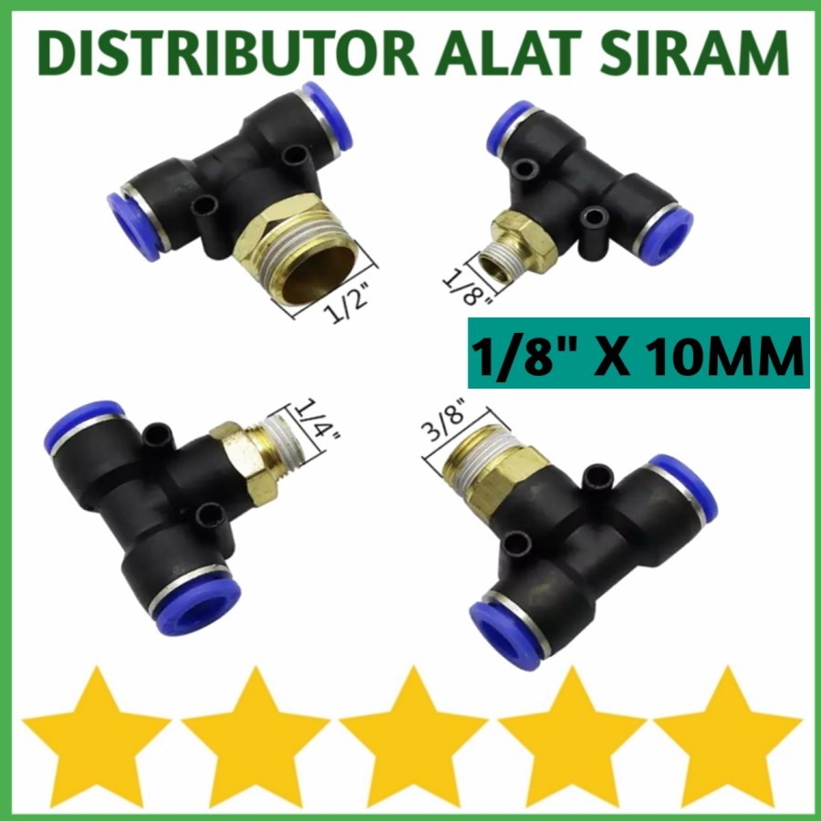 Jual FITTING PNEUMATIC 1/8 X 10MM SLIP LOCK TEE T NEPEL DRAT SELANG PU ...