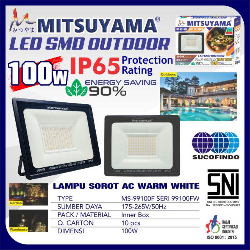 Jual lampu sorot lampu tembak kap sorot floodlight led smd ip65 warmwhite 100w mitsuyama ms ...
