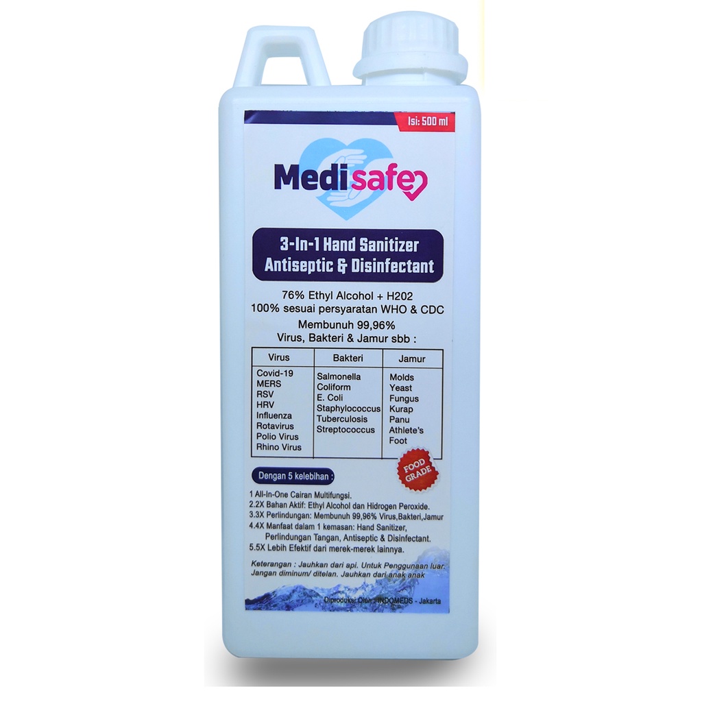 Jual Hand Sanitizer 500 ML Medisafe Ethanol Antiseptic Disinfectant ...