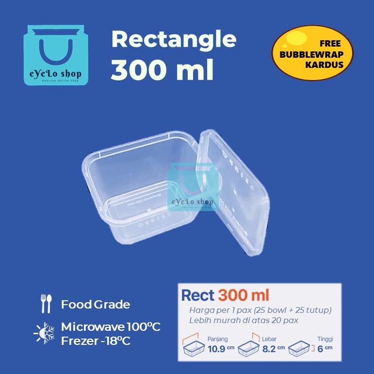Jual Thinwall 300 ml THINWALL RECTANGLE / Food Container / Kotak Makan Plastik / Tempat Makan ...