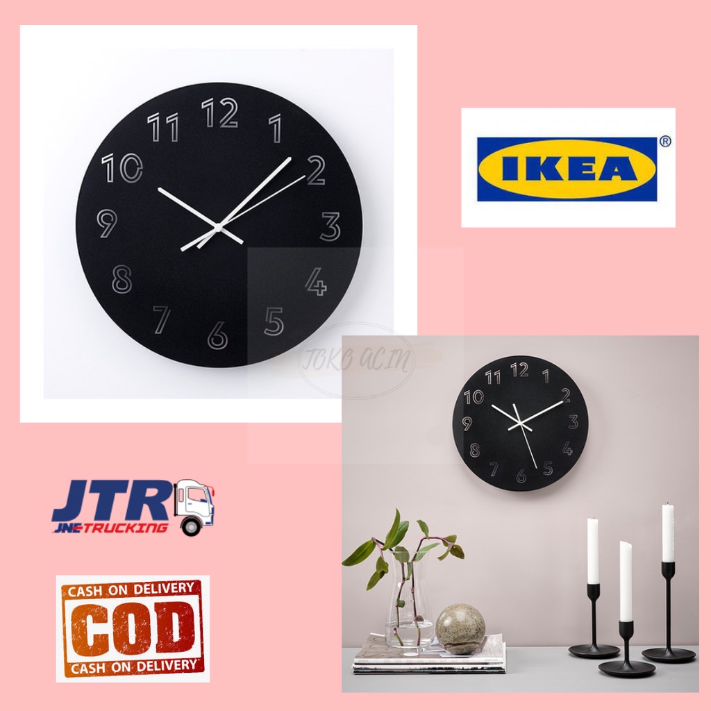 Jual TUNNIS Jam dinding warna hitam uk 30 cm, jam dinding minimalis ...