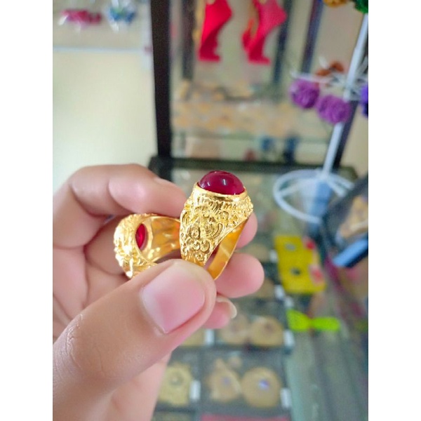 Jual cincin perak ukiran bali permata merah siem murah | Shopee Indonesia
