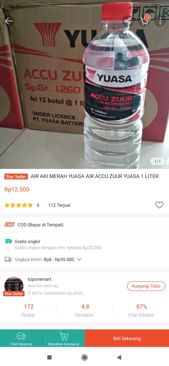 AIR AKI MERAH YUASA AIR ACCU ZUUR YUASA 1 LITER | Shopee Indonesia