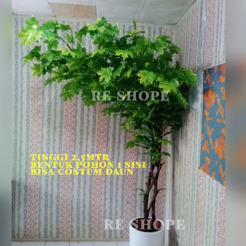 Jual pohon hias tinggi 2,5mtr/bunga plastik maple 1 sisi pohon dekorasi ...